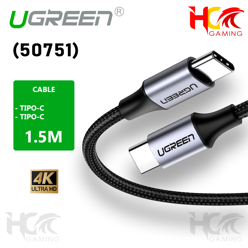 CABLE UGREEN (50751) USB-C A USB-C / 4K 60Hz / 1.5mt / 100W ...