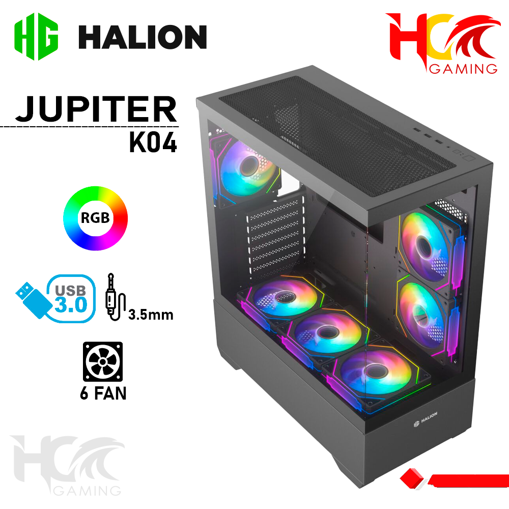 CASE HALION GAMER JUPITER K04 / S/FUENTE / 6 COOLER ARGB / V/TEMPLADO / ATX / USB 2.0/3.0 ...