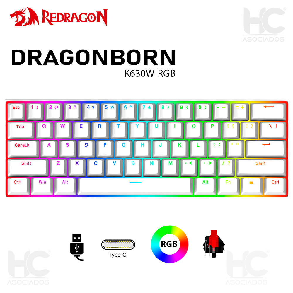 TECLADO REDRAGON DRAGONBORN 60% (K630W-RGB) GAMING / MECANICO / USB ...