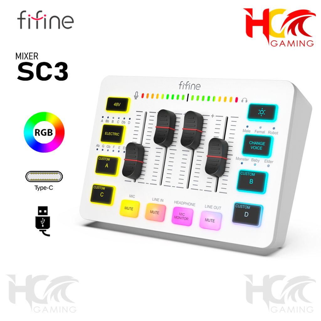 MIXER FIFINE AMPLIGAME SC3 / RGB / MESCLADOR USB / WHITE - Periféricos ...