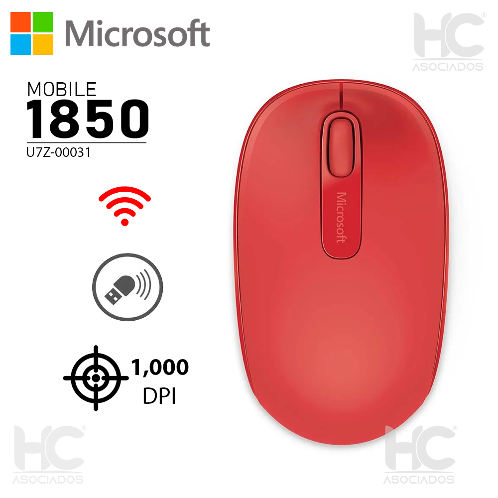 MOUSE INALAMBRICO MICROSOFT MOBILE 1850 (U7Z-00031) RECEPTOR USB ...